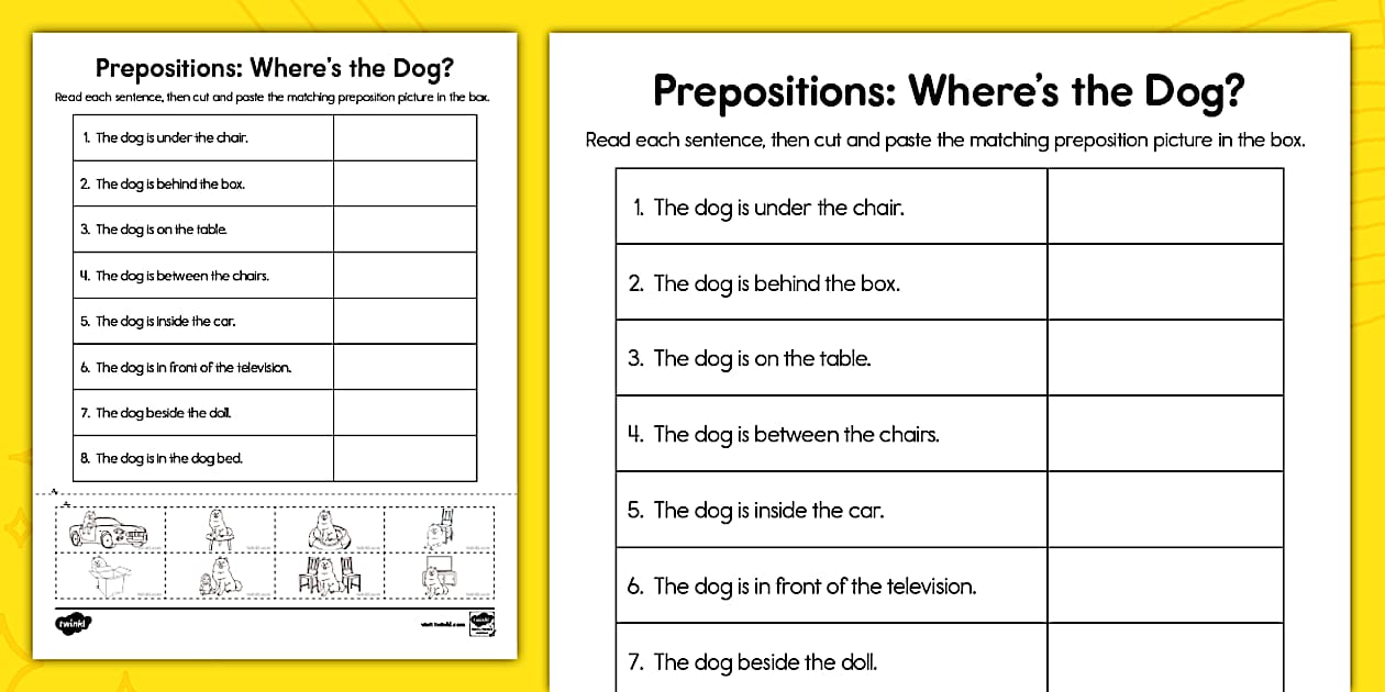 Dog Prepositions Activity for Kindergarten | Twinkl USA