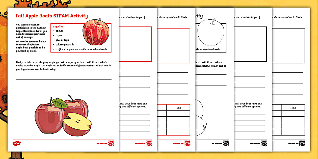 Fall Apple Boats STEAM Activity for 3rd-5th Grade - Twinkl
