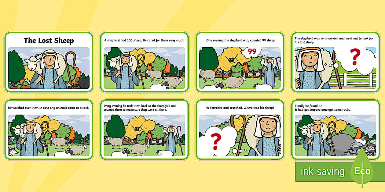 The Lost Sheep Story Sequencing (4 per A4) - Twinkl