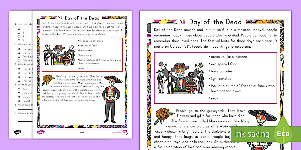 Dia de los Muertos Reading Comprehension | Twinkl USA