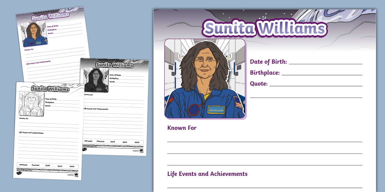 * NEW * KS1 Sunita Williams Biography Template - Twinkl