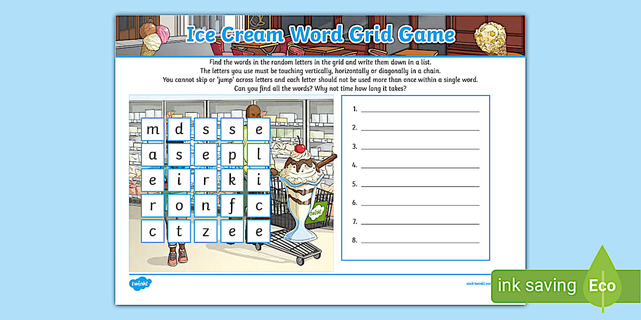 Ice Cream Word Grid Game (teacher made) - Twinkl