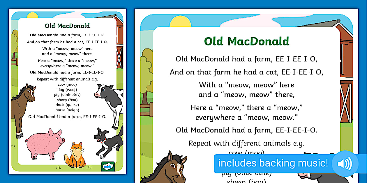 Old MacDonald Nursery Rhyme - Illustrated Poster - Twinkl