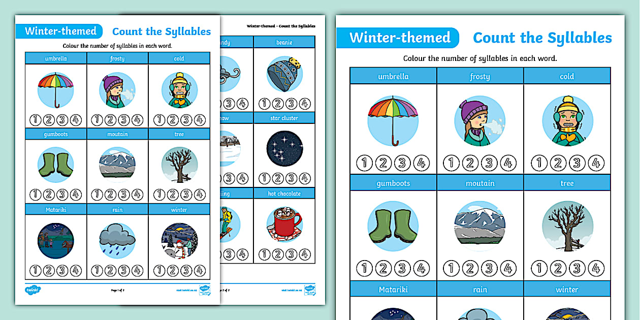 Count The Syllables Winter Themed Activity Sheet Twinkl