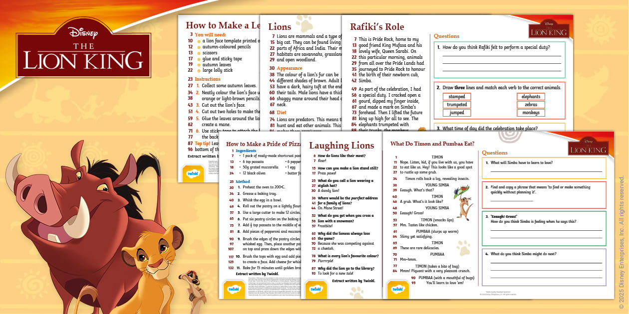 The Lion King: 60-Second Reads Activities