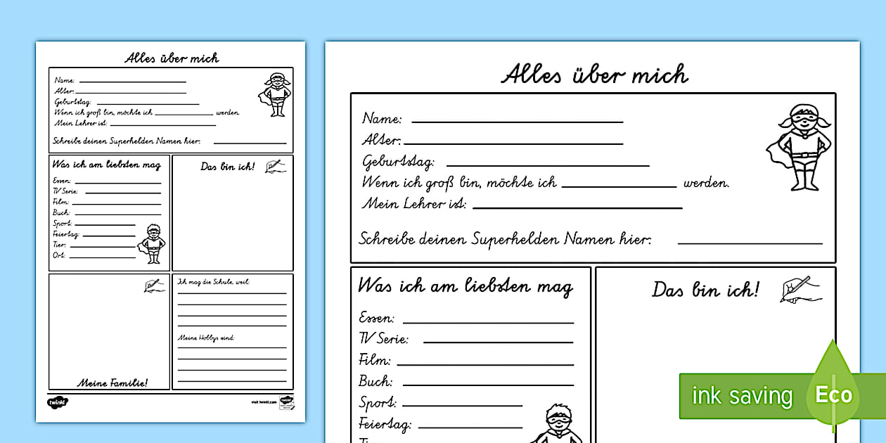 Alles über mich Arbeitsblatt (teacher made) - Twinkl