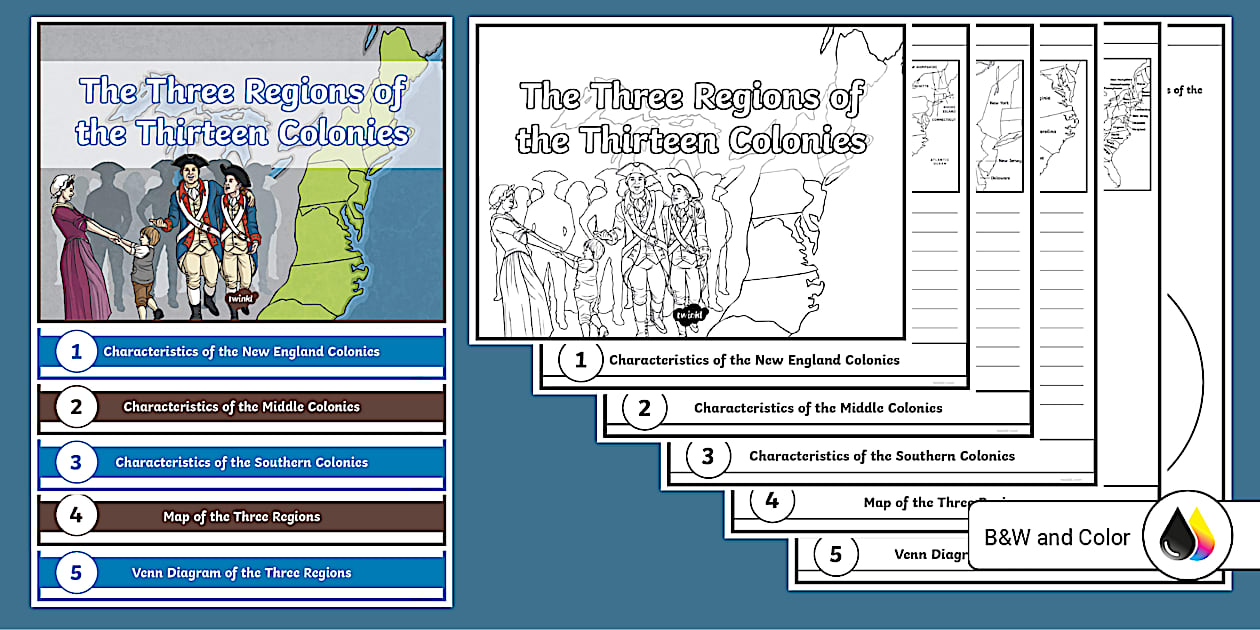 Thirteen Colonies: Characteristics of the Three Regions Flipbook for ...