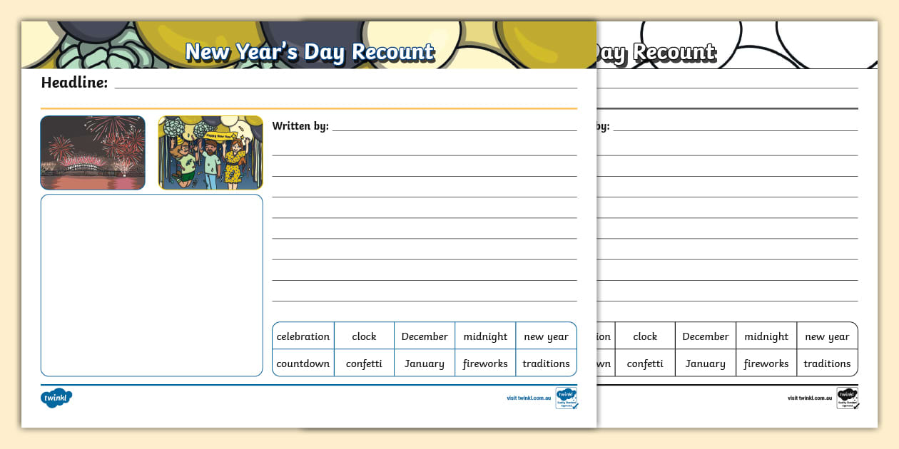 * NEW * New Year's Day Recount Newspaper Writing Template