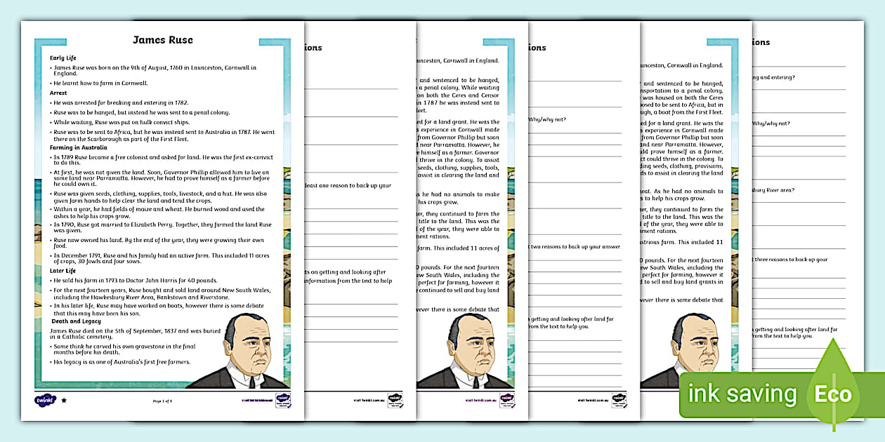 James Ruse Fact File Reading Comprehension Pack | Twinkl