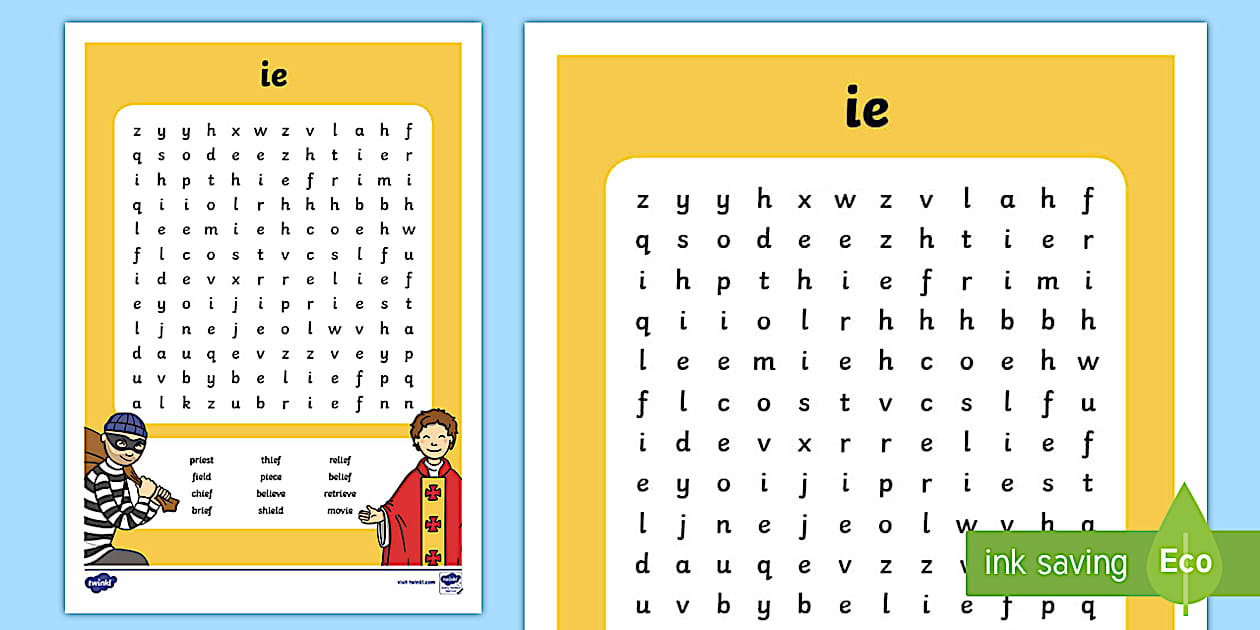'ie' Digraph Differentiated Word Search (teacher made)