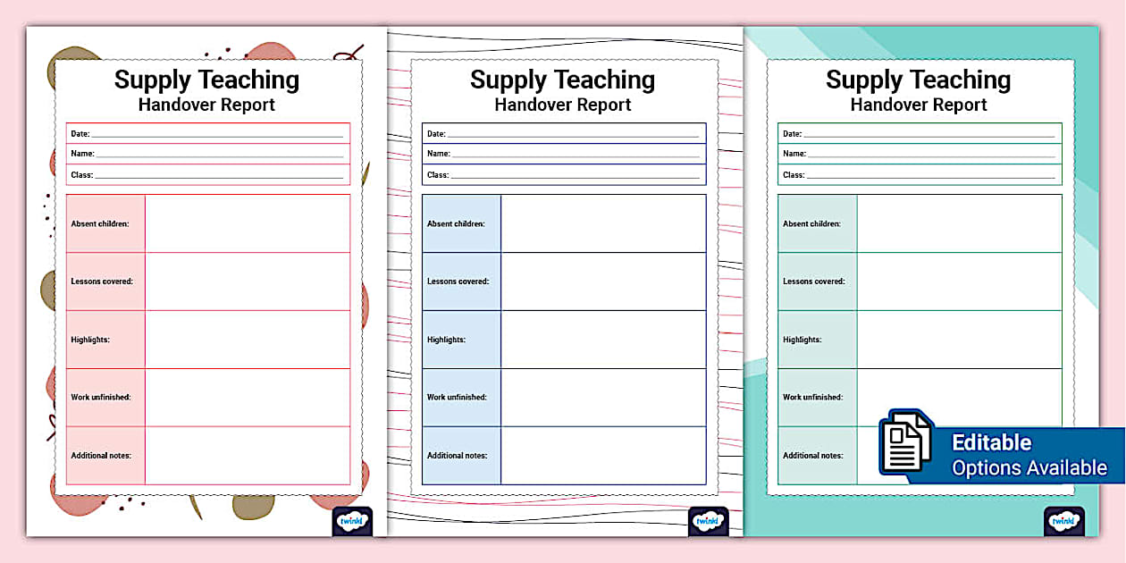 Supply Teaching Handover Report (teacher made) - Twinkl