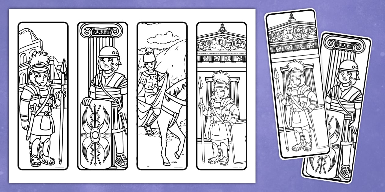 Roman Soldier Colouring Bookmarks (teacher made) - Twinkl