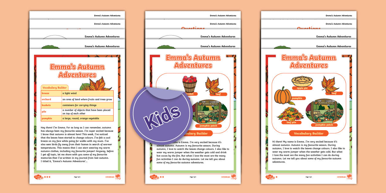 ESL Differentiated Autumn Reading Comprehension [Kids]