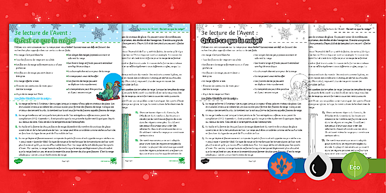 Day 3 of Advent Reading - What is Snow? French - Twinkl