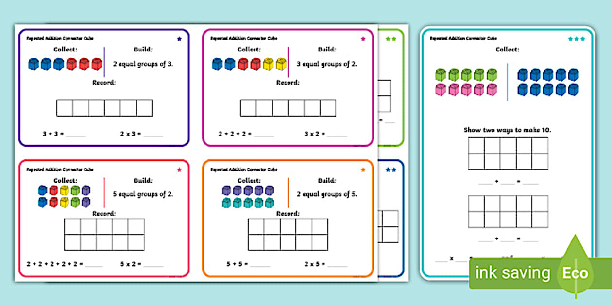 Editable Repeated Addition Connector Cube Challenge Cards