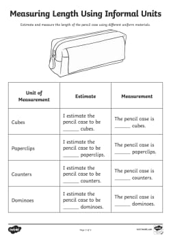 Measuring Length Using Informal Units Worksheet