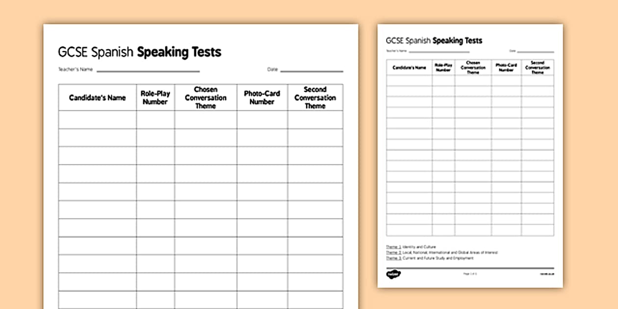GCSE Spanish Speaking Test Sequence Template - Twinkl