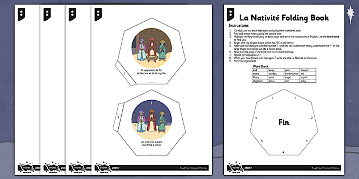 Black and White French The Nativity Folding Book Worksheet