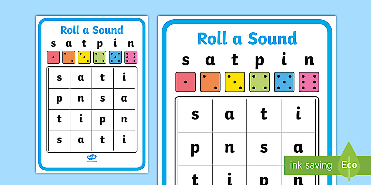 Roll a Sound Activity Mat Phase 2 s, a, t, p, i, n - Twinkl