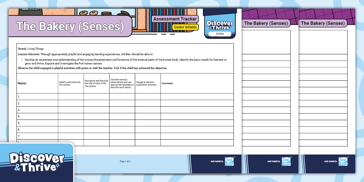 The Bakery (Five Senses) Assessment Tracker - Twinkl