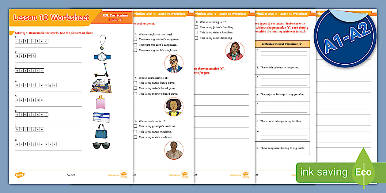 ESL Curriculum Level 4, Lesson 10 Worksheet (teacher made)