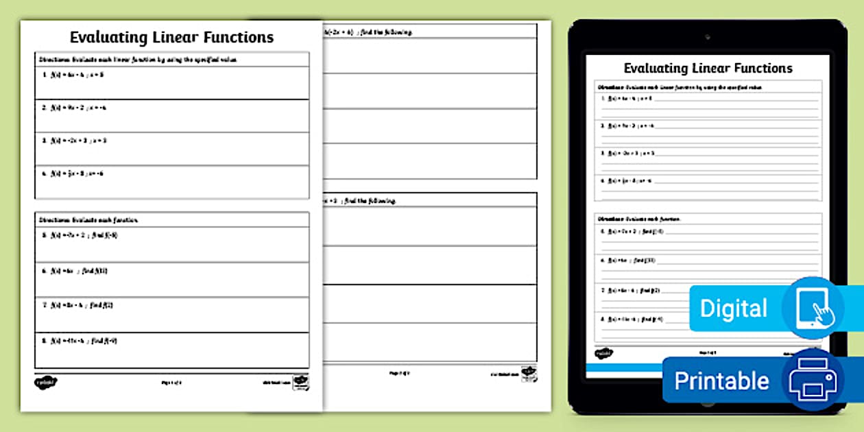 Eighth Grade Evaluating Linear Functions Practice - Twinkl Eighth Grade Evaluating Linear Functions Practice - Twinkl