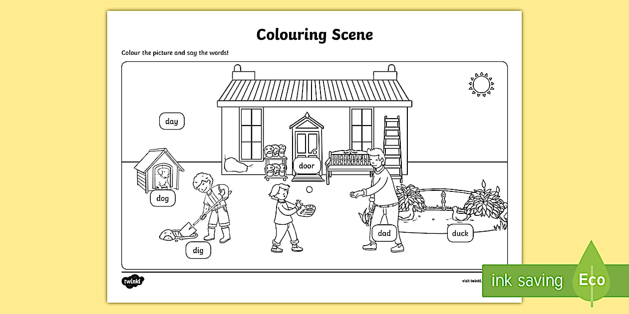 Word Initial d Production Coloring Scene (Teacher-Made)
