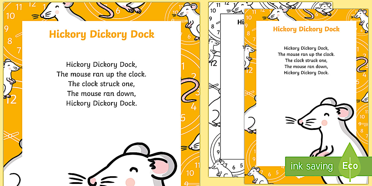 Hickory Dickory Dock Nursery Rhyme Poster
