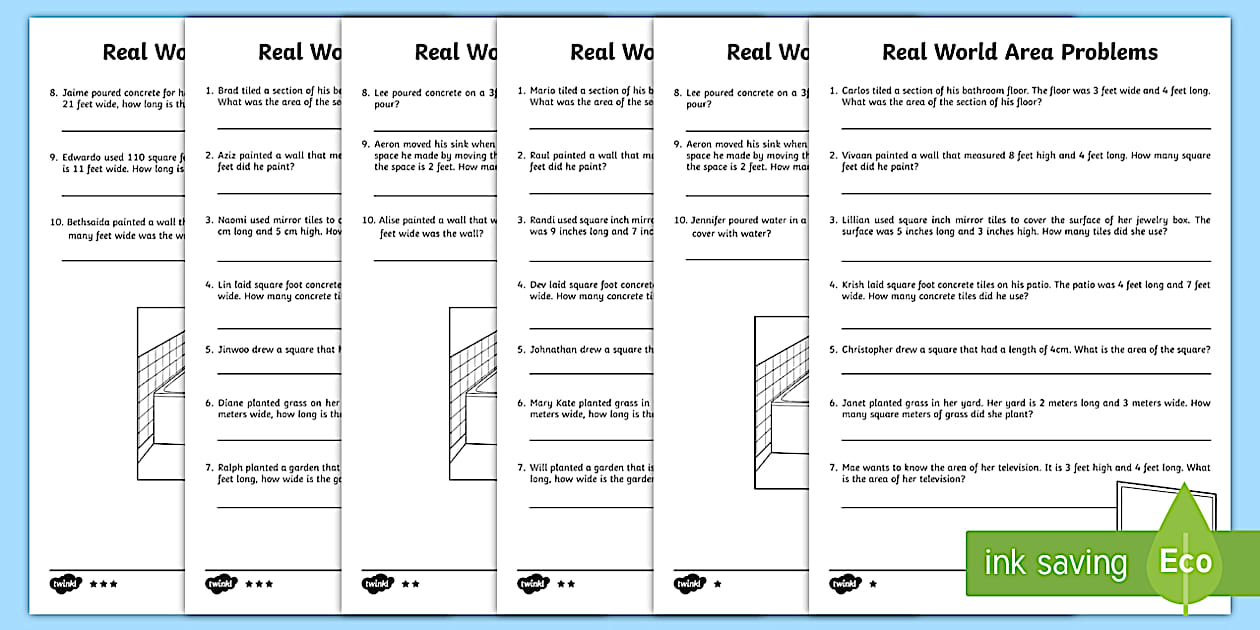 Editable Area of Shapes Differentiated Word Problems Worksheet