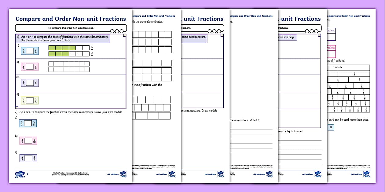 👉 Compare and Order Non-Unit Fractions Differentiated Maths Worksheets