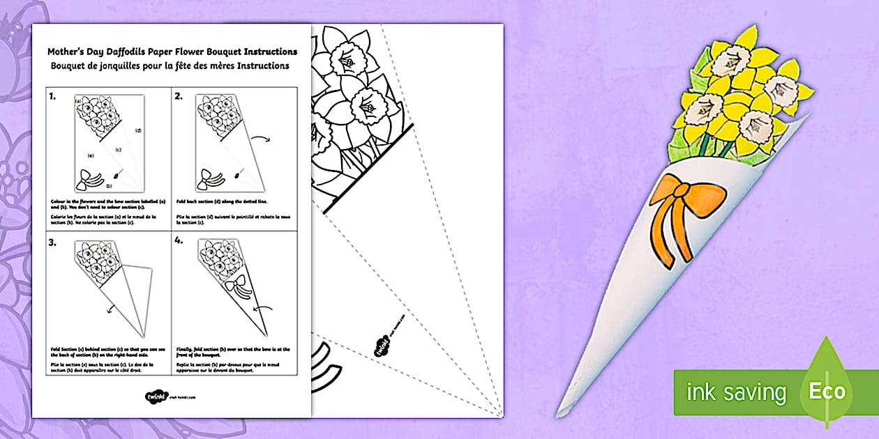 Mother's Day Paper Flower Bouquet Daffodils Craft English/French