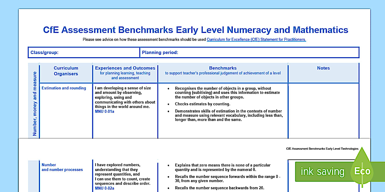 CfE Benchmarks Early Level Numeracy and Mathematics Assessment
