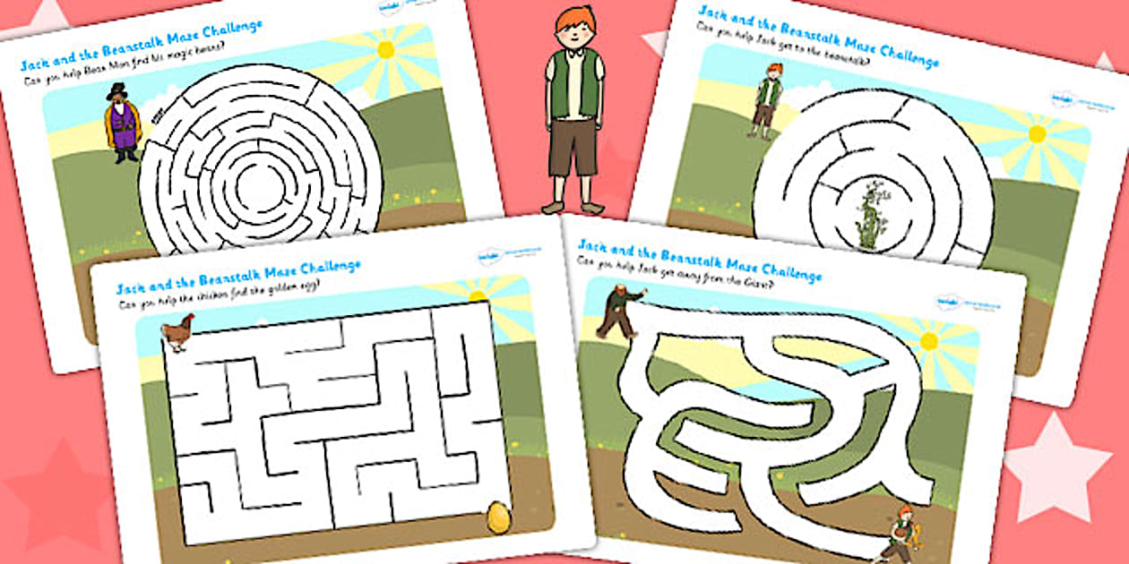 Black and White Jack and the Beanstalk Differentiated Maze Worksheet Pack