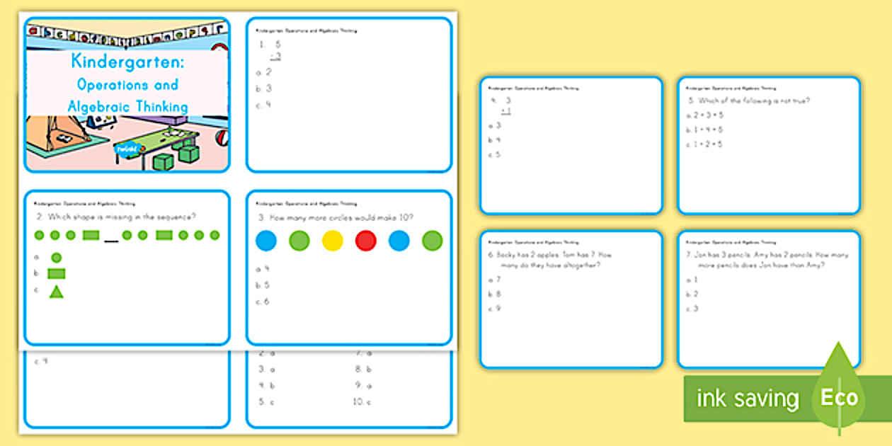 Kindergarten Operations and Algebraic Thinking Task Cards