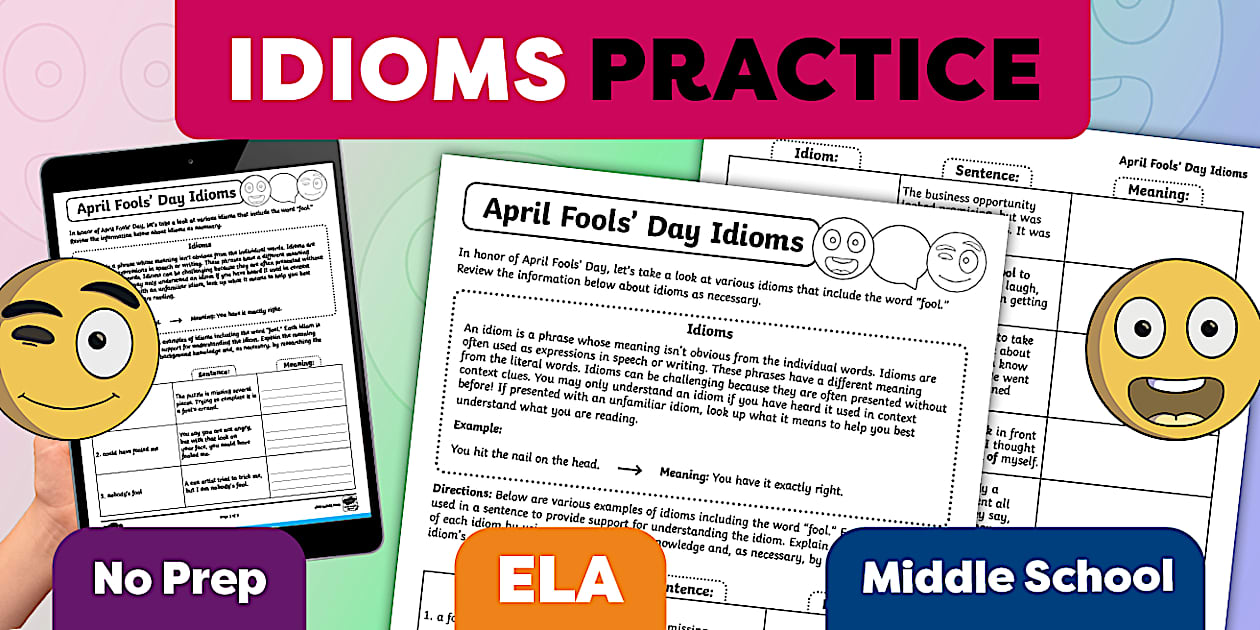 April Fools’ Day Idioms Practice Worksheet for 6th-8th Grade