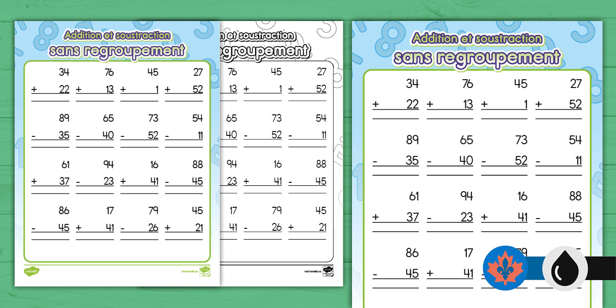 Addition and Subtraction with No Regrouping Activity French