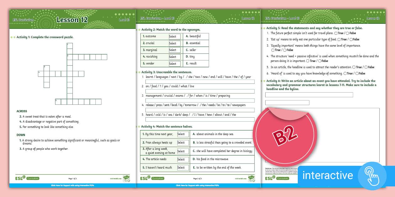ESL Curriculum Level 13, Lesson 12 Review