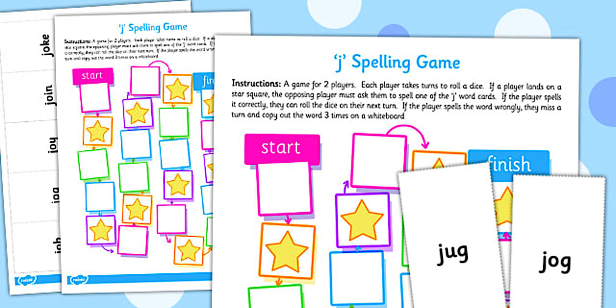 Black and White j' Spellings Board Game (teacher made)
