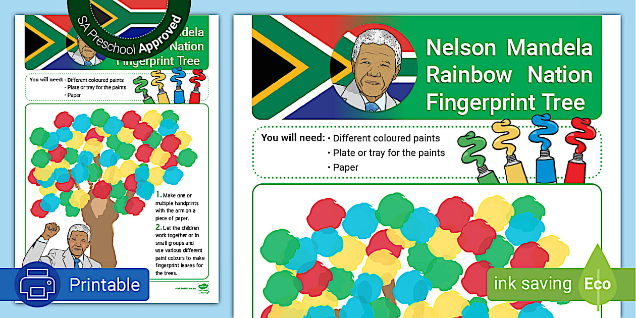 Nelson Mandela Rainbow Nation Fingerprint Tree - Twinkl