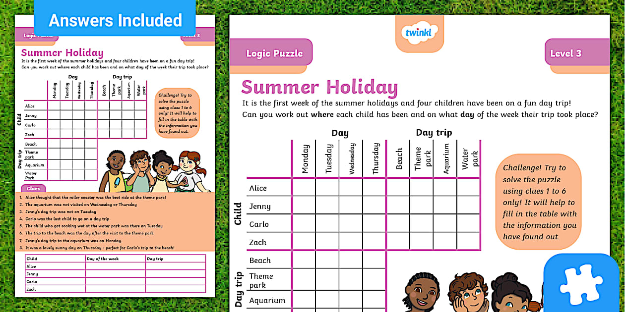 Summer Holiday Fun Logic Puzzle - Twinkl - Kids Puzzles
