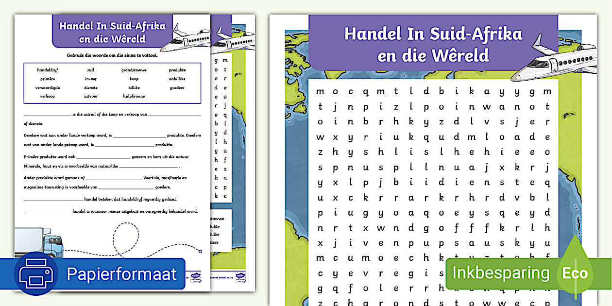Geografie Handeldryf Woordeskat Aktiwiteit (teacher made)