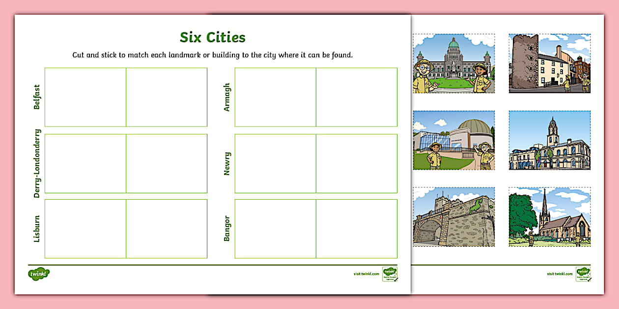 Six Cities Matching Activity Sheets (Teacher-Made) - Twinkl