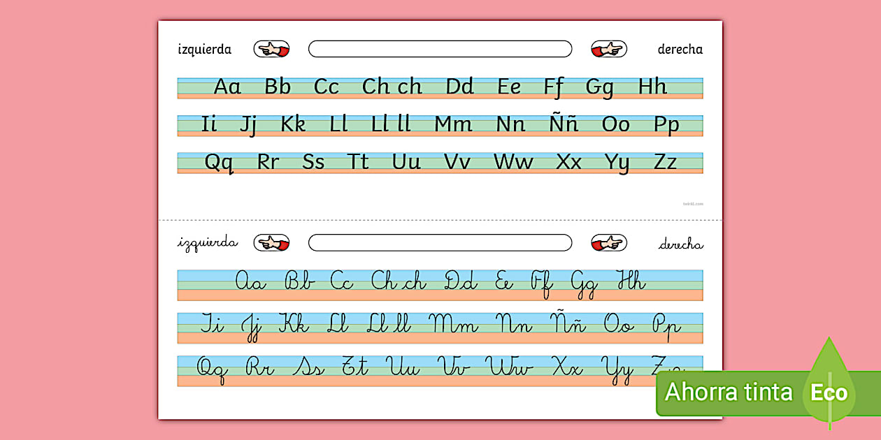 Tarjeta visual: Formato de escritura de las letras en triple renglón para la
