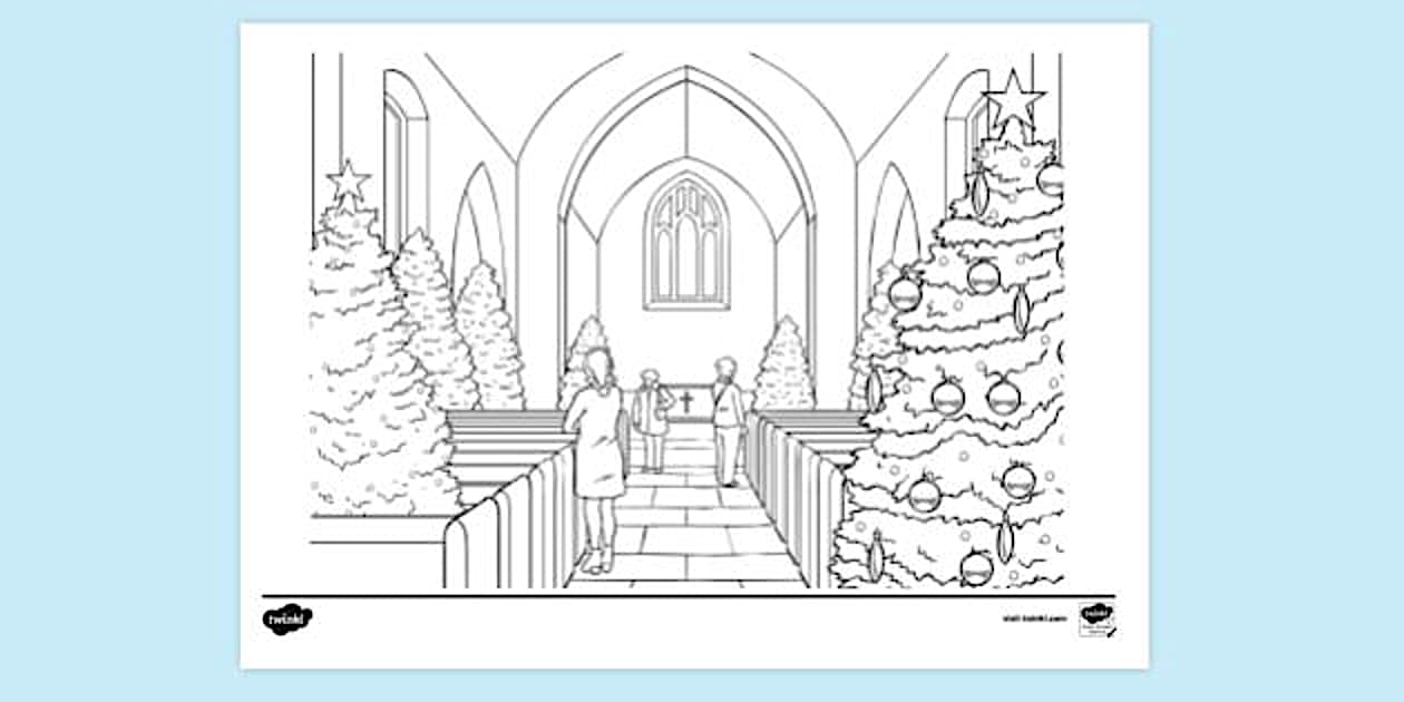 Christmas Church Colouring Page | Colouring Sheets - Twinkl