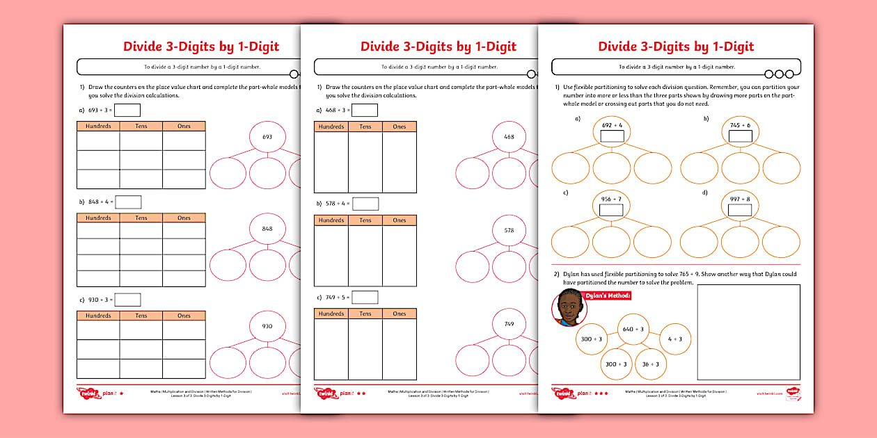 👉 Divide 3-Digits by 1-Digit Activity Sheets - Twinkl