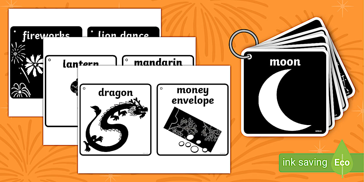 Black and White Flashcards: Lunar New Year | Twinkl - Twinkl