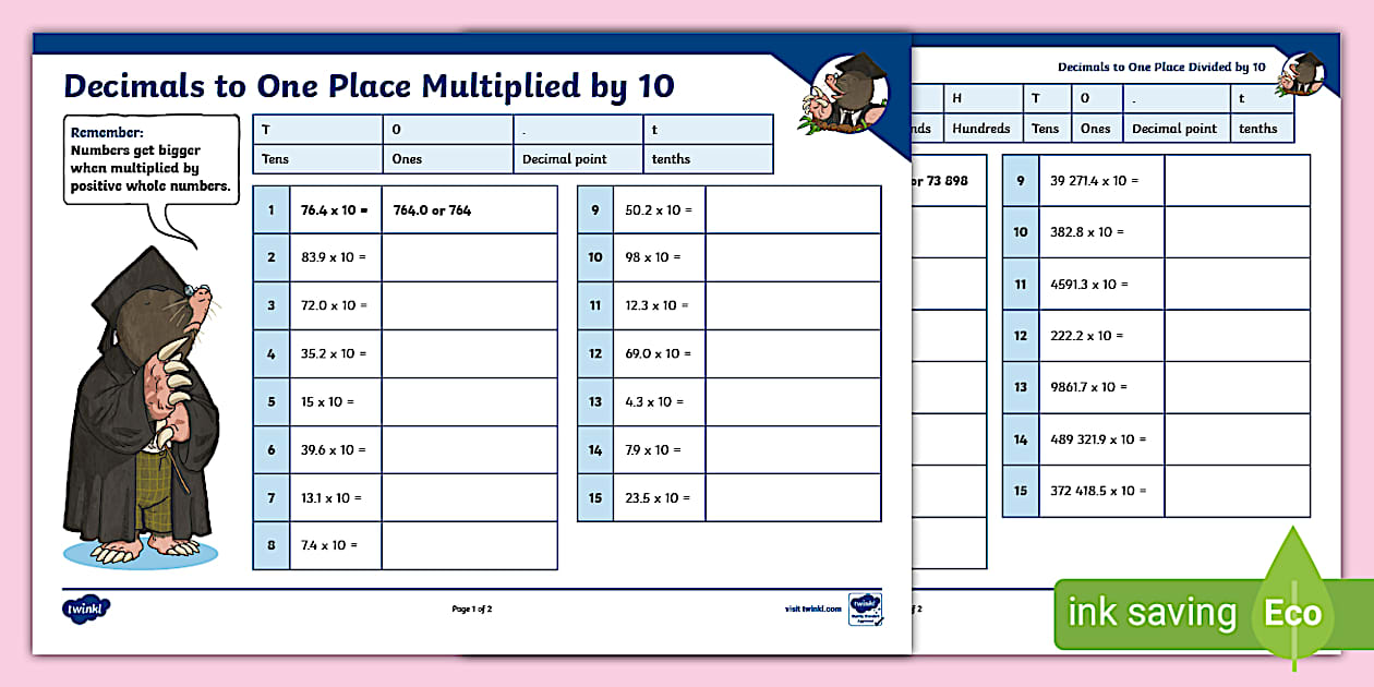 Decimals to One Place Multiplied by 10 (teacher made)