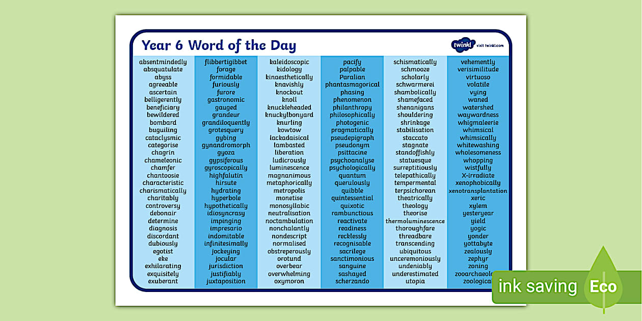 Cursive Year 6 Word of the Day Word Mat (teacher made)