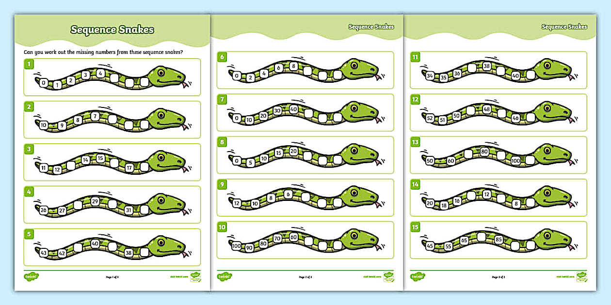 Sequence Snakes! Worksheet / Worksheets (teacher made)