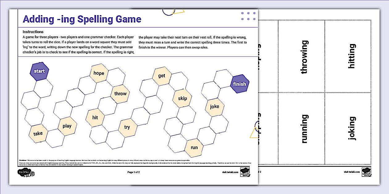 Adding ing Board Game (Teacher-Made) - Twinkl
